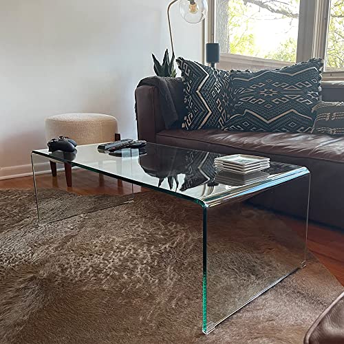 Meihua Glass Coffee Table for Living Room, Clear Coffee Table with 0.47 inch Tempered Glass, Small Modern Coffee Table.