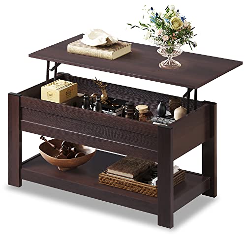 WLIVE Modern Lift Top Coffee Table,Rustic Coffee Table with Storage Shelf and Hidden Compartment,Wood Lift Tabletop for Home Living Room,Brown Oak.