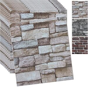 20pcs 3d wall panels peel and stick 3d brick wallpaper peel and stick faux stone wall panel foam brick self-adhesive wallpaper(rock,20pcs)