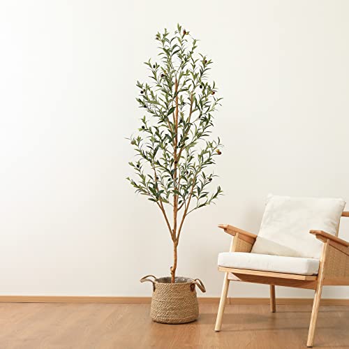 Kazeila Artificial Olive Tree 6FT Tall Faux Silk Plant for Home Office Decor Indoor Fake Potted Tree with Natural Wood Trunk and Lifelike Fruits