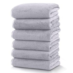 tenstars silk hemming hand towels for bathroom clearance - quick drying - ultra soft microfiber absorbent towel for bath fitness, gym, shower, hotel, and spa - 16x28 inch | set of 6, light grey