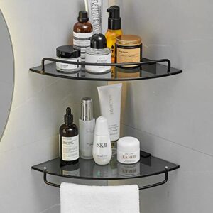 sofinny glass corner shelf for bathroom corner shower shelf black tempered glass shelf with rail bathroom corner organizer bathroom shelves wall mounted-2 pack