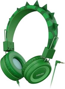 simjar dinosaur kids headphones with microphone for school, volume limiter 85/94db, over-ear girls boys headphones for kids with foldable wired headphones for ipad/travel/tablet