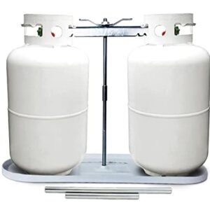 RVPNR RV Dual Propane Tank Mounting Rack 40lb,30lb and 20ld Tanks for Camper and Travel Trailers with Different Connecting Pipes, Black, White, Grey or Red Options (White)