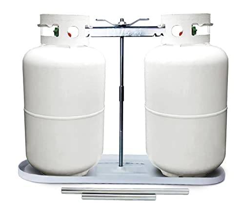 RVPNR RV Dual Propane Tank Mounting Rack 40lb,30lb and 20ld Tanks for Camper and Travel Trailers with Different Connecting Pipes, Black, White, Grey or Red Options (White)