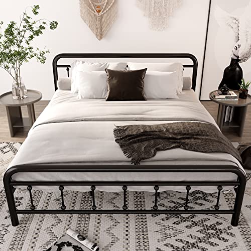 LIKIMIO King Bed Frame, Metal Platform Bed Frame King with Headboard and Strong Support Frames, Easy Assembly, Noise-Free, No Box Spring Needed, Black