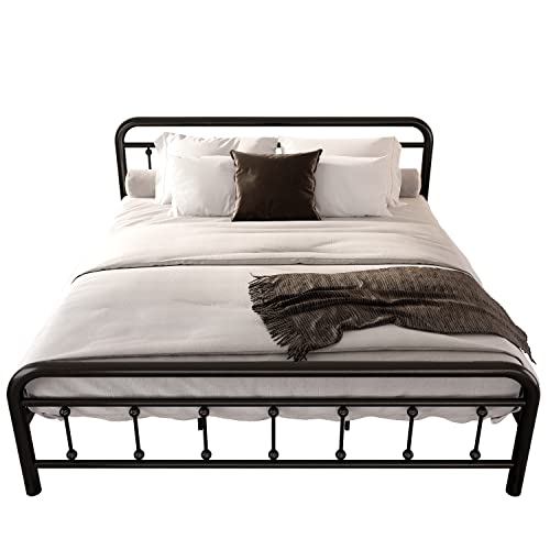 LIKIMIO King Bed Frame, Metal Platform Bed Frame King with Headboard and Strong Support Frames, Easy Assembly, Noise-Free, No Box Spring Needed, Black