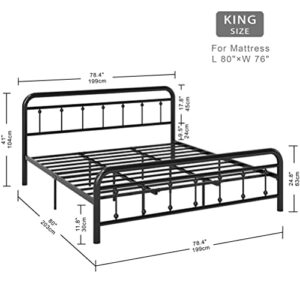 LIKIMIO King Bed Frame, Metal Platform Bed Frame King with Headboard and Strong Support Frames, Easy Assembly, Noise-Free, No Box Spring Needed, Black