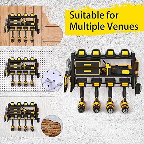 Heavy Duty Floating Tool Shelf Power Tool Organizer Garage Tool Storage Shelf Drill Holder 3 Layers Wall Mounted Storage Rack with Screwdriver Holder Black Suitable for Garage/Workshop