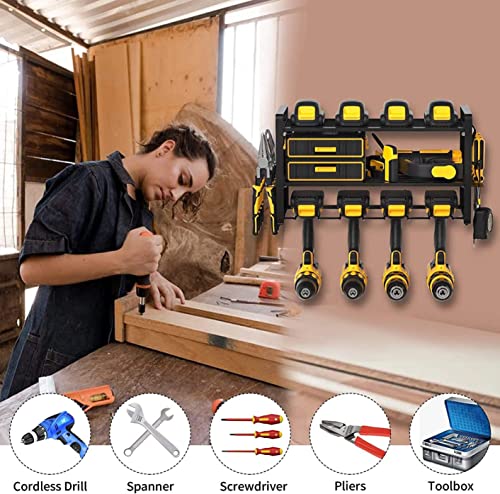 Heavy Duty Floating Tool Shelf Power Tool Organizer Garage Tool Storage Shelf Drill Holder 3 Layers Wall Mounted Storage Rack with Screwdriver Holder Black Suitable for Garage/Workshop