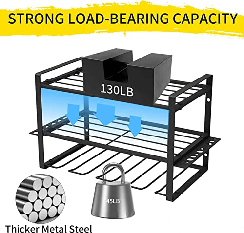 Heavy Duty Floating Tool Shelf Power Tool Organizer Garage Tool Storage Shelf Drill Holder 3 Layers Wall Mounted Storage Rack with Screwdriver Holder Black Suitable for Garage/Workshop