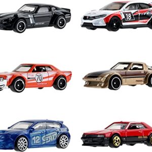 Hot Wheels 6 Pack Custom Datsun 240z, 2018 Honda Civic Type R, '70 Toyota Celica, Mazda RX-7, Subaru WRX STi, and '82 Nissan Skyline