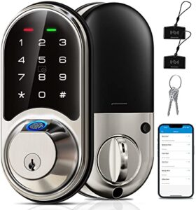 veise smart lock, fingerprint door lock, 7-in-1 keyless entry door lock with app control, electronic touchscreen keypad, smart deadbolt, biometric smart locks for front door, satin nickel