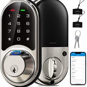 Veise Smart Lock, Fingerprint Door Lock, 7-in-1 Keyless Entry Door Lock with App Control, Electronic Touchscreen Keypad, Smart Deadbolt, Biometric Smart Locks for Front Door, Satin Nickel