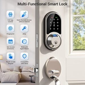 Veise Smart Lock, Fingerprint Door Lock, 7-in-1 Keyless Entry Door Lock with App Control, Electronic Touchscreen Keypad, Smart Deadbolt, Biometric Smart Locks for Front Door, Satin Nickel