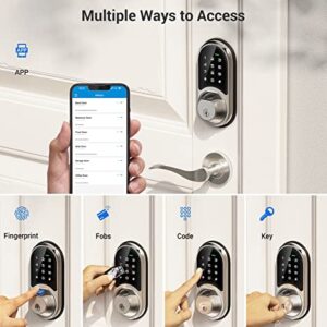 Veise Smart Lock, Fingerprint Door Lock, 7-in-1 Keyless Entry Door Lock with App Control, Electronic Touchscreen Keypad, Smart Deadbolt, Biometric Smart Locks for Front Door, Satin Nickel