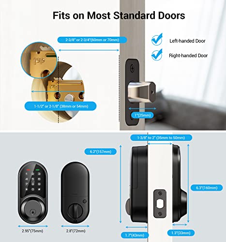 Veise Smart Lock, Keyless Entry Door Lock, Smart Locks for Front Door with App Control, Electronic Digital Lock with Touchscreen Keypad Set, Smart Deadbolt, Auto Lock, Easy Installation, Matte Black