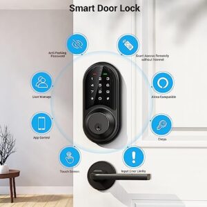 Veise Smart Lock, Keyless Entry Door Lock, Smart Locks for Front Door with App Control, Electronic Digital Lock with Touchscreen Keypad Set, Smart Deadbolt, Auto Lock, Easy Installation, Matte Black