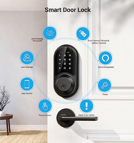 Veise Smart Lock, Keyless Entry Door Lock, Smart Locks for Front Door with App Control, Electronic Digital Lock with Touchscreen Keypad Set, Smart Deadbolt, Auto Lock, Easy Installation, Matte Black