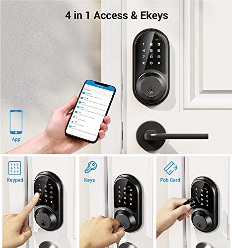 Veise Smart Lock, Keyless Entry Door Lock, Smart Locks for Front Door with App Control, Electronic Digital Lock with Touchscreen Keypad Set, Smart Deadbolt, Auto Lock, Easy Installation, Matte Black