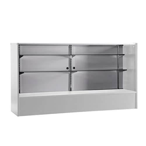 Wood Full Vision Display 70 Inch Glass Retail Showcase with Aluminum Frame and Glass Shelving (White)