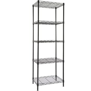 giotorent 5-wire shelving storage garage organizer, adjustable metal shelf wire shelving rack for laundry bathroom kitchen pantry closet, matt black