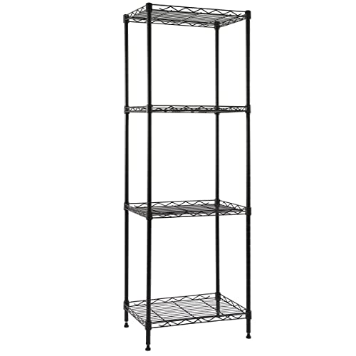 YOHKOH 4-Tier Wire Shelving Metal Storage Rack Adjustable Shelves for Laundry Bathroom Kitchen Pantry Closet (Black, 16.8L x 11.9W x 49H)