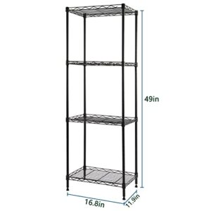 YOHKOH 4-Tier Wire Shelving Metal Storage Rack Adjustable Shelves for Laundry Bathroom Kitchen Pantry Closet (Black, 16.8L x 11.9W x 49H)