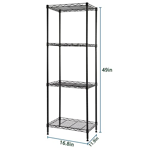 YOHKOH 4-Tier Wire Shelving Metal Storage Rack Adjustable Shelves for Laundry Bathroom Kitchen Pantry Closet (Black, 16.8L x 11.9W x 49H)