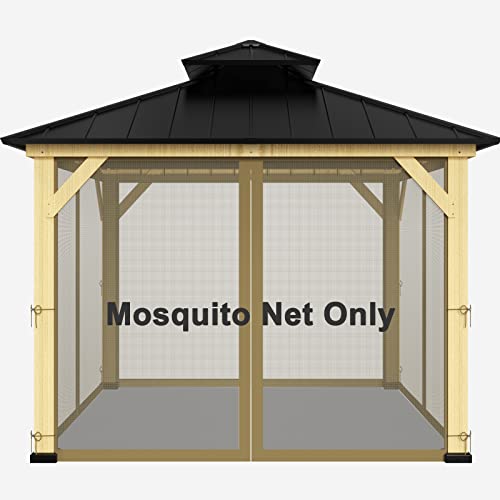 10-ft x 13-ft Gazebo Netting Replacement,Universal 4-Panel Mosquito Netting for Gazebo with Zippers(Only Netting)-Taupe