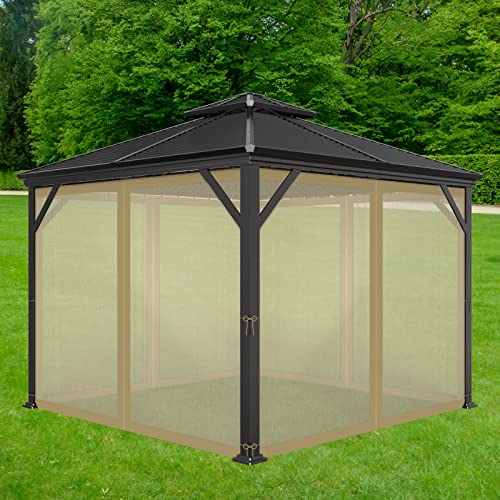 10-ft x 13-ft Gazebo Netting Replacement,Universal 4-Panel Mosquito Netting for Gazebo with Zippers(Only Netting)-Taupe