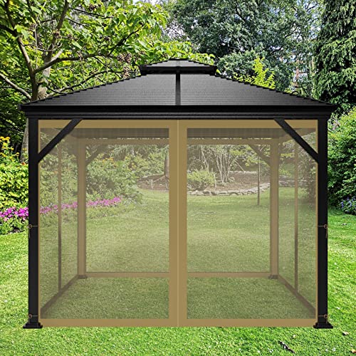 10-ft x 13-ft Gazebo Netting Replacement,Universal 4-Panel Mosquito Netting for Gazebo with Zippers(Only Netting)-Taupe