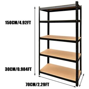 5 Tier Adjustable Boltless Garage Shelving, Heavy Duty Storage Racks Unit, Organizing Metal Shelf for Home Office Workshop Warehouse Household Kitchen, 59" H x 28" W x 12" D, Black, DIY Shelves