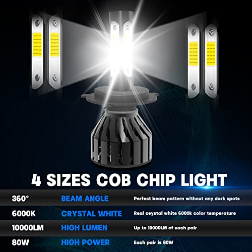 StoneBanks H4/9003 LED Headlight Bulb Hi/Lo Beam, 10000LM 300% Brighter HB2 6000K Cool White LED Headlights Conversion Kit for Car Truck SUV, 2 Pack