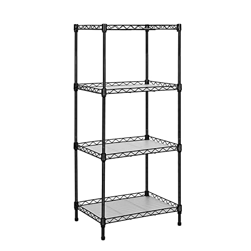 Best 4-Tier Wire Shelving - Black - Heavy Duty Shelf - Kitchen Storage Shelves, Wire Shelving Unit with Baskets Storage Rack Corner Shelf Shelving Adjustable Storage Shelf, 11.8" D x 15.7" W x 47" H