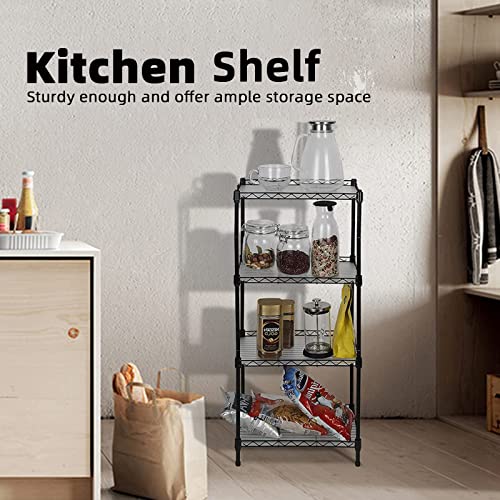 Best 4-Tier Wire Shelving - Black - Heavy Duty Shelf - Kitchen Storage Shelves, Wire Shelving Unit with Baskets Storage Rack Corner Shelf Shelving Adjustable Storage Shelf, 11.8" D x 15.7" W x 47" H