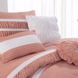 Elegant Comfort 12-Piece Bed-in-a-Bag, Isabella Pleated Ruched Ruffled Comforter Set, 6-Piece Sheet Set Featuring Smart Pockets, Matching Decorative Pillows, All Season Bedding, King, Dusty Rose