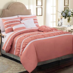 Elegant Comfort 12-Piece Bed-in-a-Bag, Isabella Pleated Ruched Ruffled Comforter Set, 6-Piece Sheet Set Featuring Smart Pockets, Matching Decorative Pillows, All Season Bedding, King, Dusty Rose