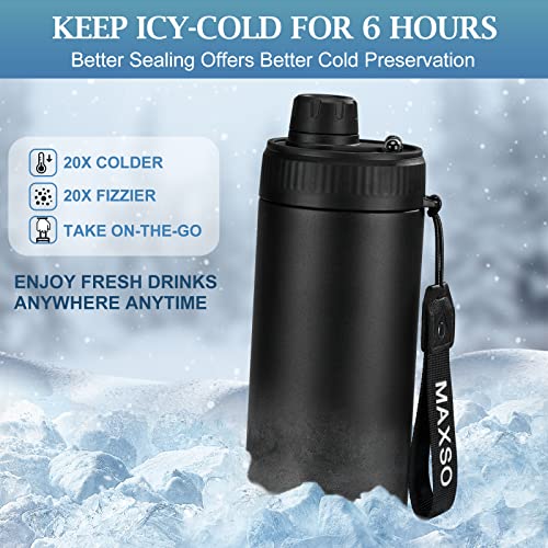 MAXSO Sealed Can Cooler Fizz Lid Can Cover for 12oz Regular, Slim Skinny Cans & As Thermal Bottle, 3-in-1 Insulated Vacuum Stainless Steel Can Coozie Carbonated Drink Holder - Black