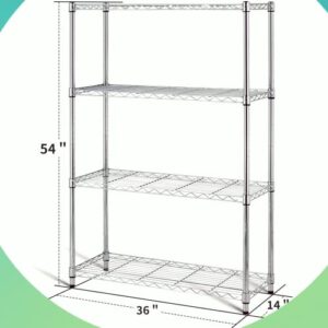 XCVBDE 4-Tier Storage Shelves 36''x14''x54'' Height Adjustable Garage Storage Shelves Heavy Duty Pantry Shelving Metal Utility Shelves Wire Rack for Home Kitchen Laundry Room Organization（Chrome）