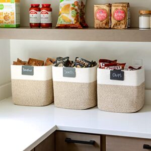 NaturalCozy Storage Cubes 11 Inch Cotton Rope Woven Baskets for Organizing, 3-Pack | Cube Storage Bin | Square Storage Baskets for Shelves Organizer, Classroom, Kids Toy Bins, Closet, Baby Nursery