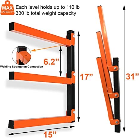 Thanaddo 3-Level Metal Wall Mount Lumber Storage Rack Wood Organizer Rack Lumber Rack Metal Rack Indoor & Outdoor (4PACK)