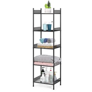 5-tier bathroom storage shelf, heavy duty wire shelving unit free standing towel rack organization for kitchen bathroom laundry, black