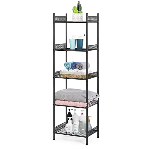 5-Tier Bathroom Storage Shelf, Heavy Duty Wire Shelving Unit Free Standing Towel Rack Organization for Kitchen Bathroom Laundry, Black