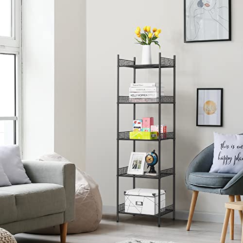 5-Tier Bathroom Storage Shelf, Heavy Duty Wire Shelving Unit Free Standing Towel Rack Organization for Kitchen Bathroom Laundry, Black