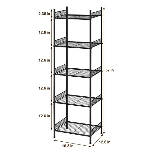 5-Tier Bathroom Storage Shelf, Heavy Duty Wire Shelving Unit Free Standing Towel Rack Organization for Kitchen Bathroom Laundry, Black