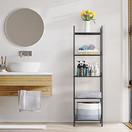 5-Tier Bathroom Storage Shelf, Heavy Duty Wire Shelving Unit Free Standing Towel Rack Organization for Kitchen Bathroom Laundry, Black