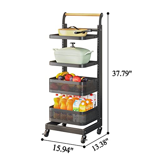 Wisdom Star 4-Tier Pots and Pans Organizer Rack, Mobile Kitchen Trolley On Wheels, Adjustable Shelf Height, For Kitchen, Bathroom, Living Room Organizer, Black