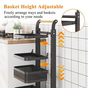 Wisdom Star 4-Tier Pots and Pans Organizer Rack, Mobile Kitchen Trolley On Wheels, Adjustable Shelf Height, For Kitchen, Bathroom, Living Room Organizer, Black