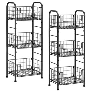 Freestanding Bathroom Shelving Unit,Metal 3 Tier Shelf,Bathroom Storage Organizer Shelf Basket Shelf for Bathroom,Kitchen,Living Room,Can Accommodate Toiletries Home Office Supplies(Black,Pack of 2)